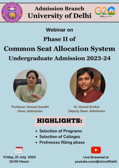 Webinar on phase II of Common Seat Allocation System – Shaheed Sukhdev ...